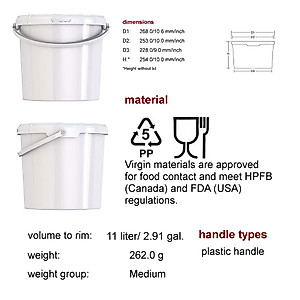 2.5 Gallon Multipurpose White Plastic Bucket Pail (NO LIDS) Food Grade BPA Free 11 Liter Capacity Durable for Commercial Industrial Use (25)