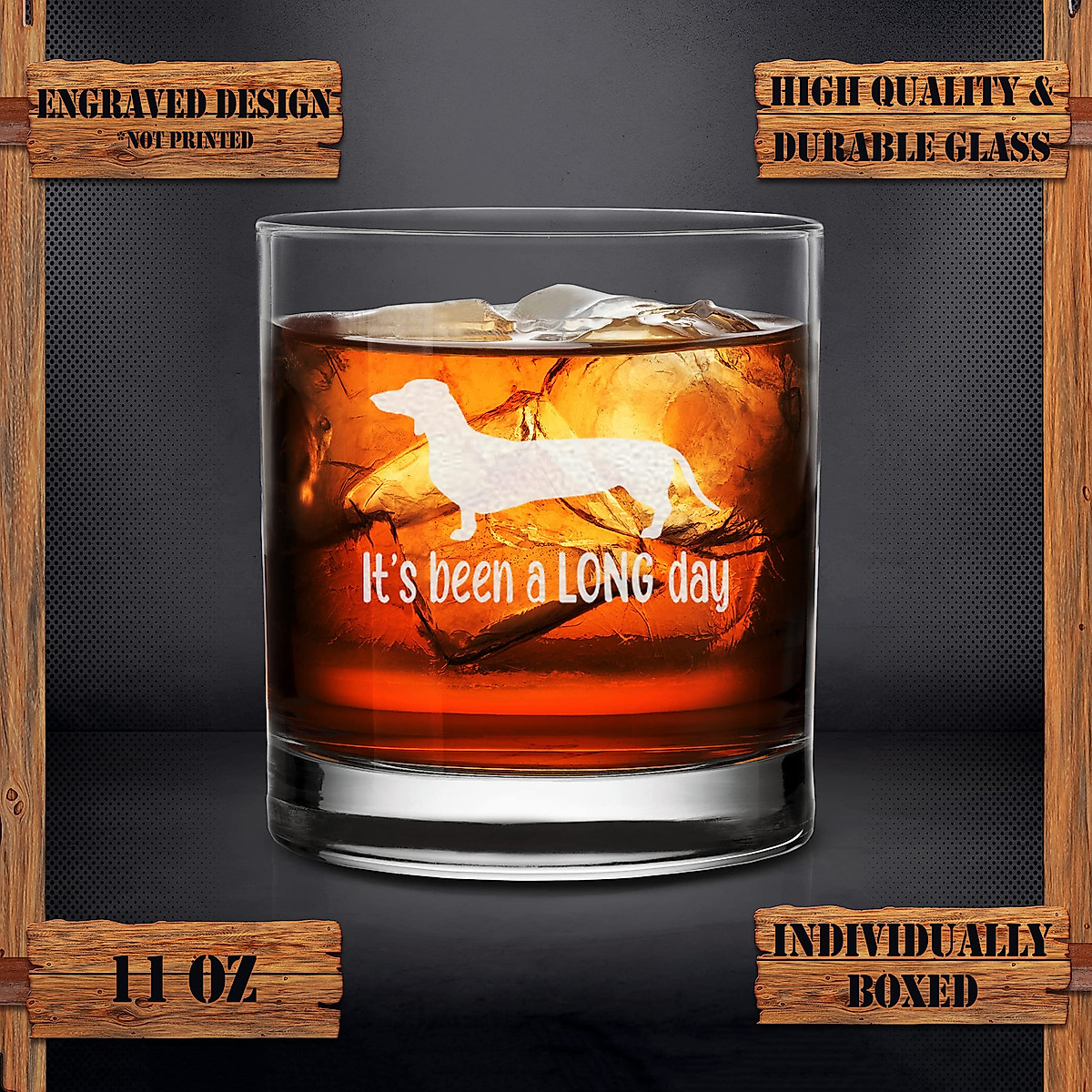 NeeNoNex It's Been a Long Day Funny Dachshund Whiskey Glass - Sarcastic Dog Lover