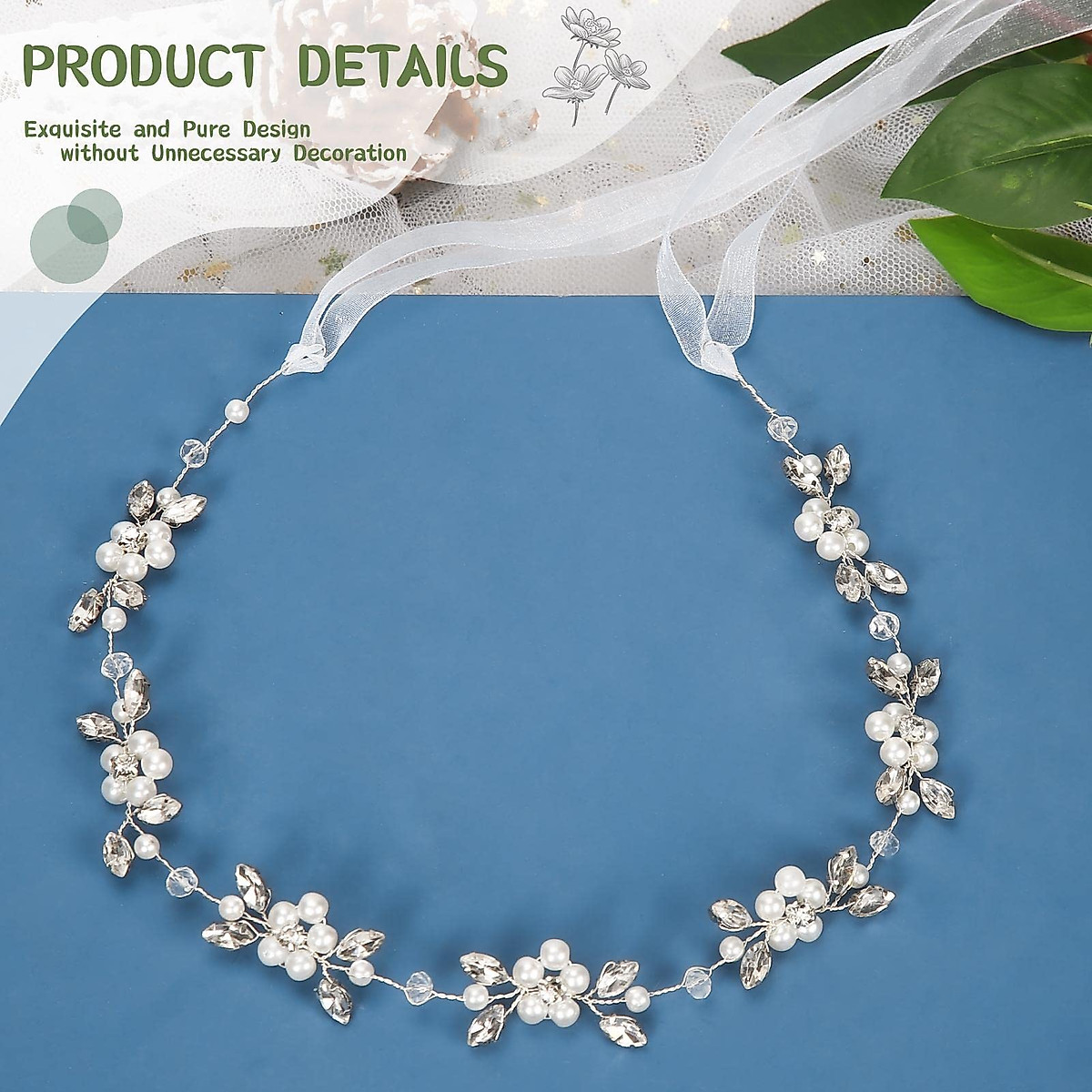 Tanfeine Flower Girl Headpiece, Flower Girl Hair Accessory, Silver Wedding Headband for Girls, Princess Crystal Pearl Hair Accessories for Birthday, Party, First Communion,Wedding