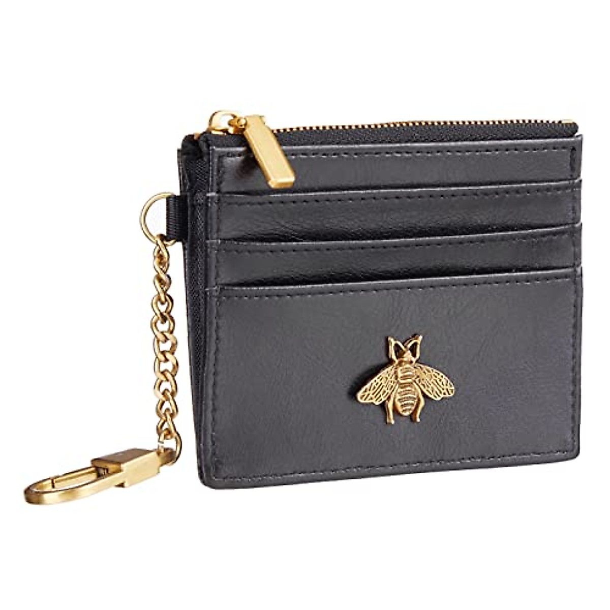 seavilia Card Holder Keychain Wallet for Women/Men with ID Window Rfid Coin Purse Bee Gifts Slim Minimalist Small Wallet