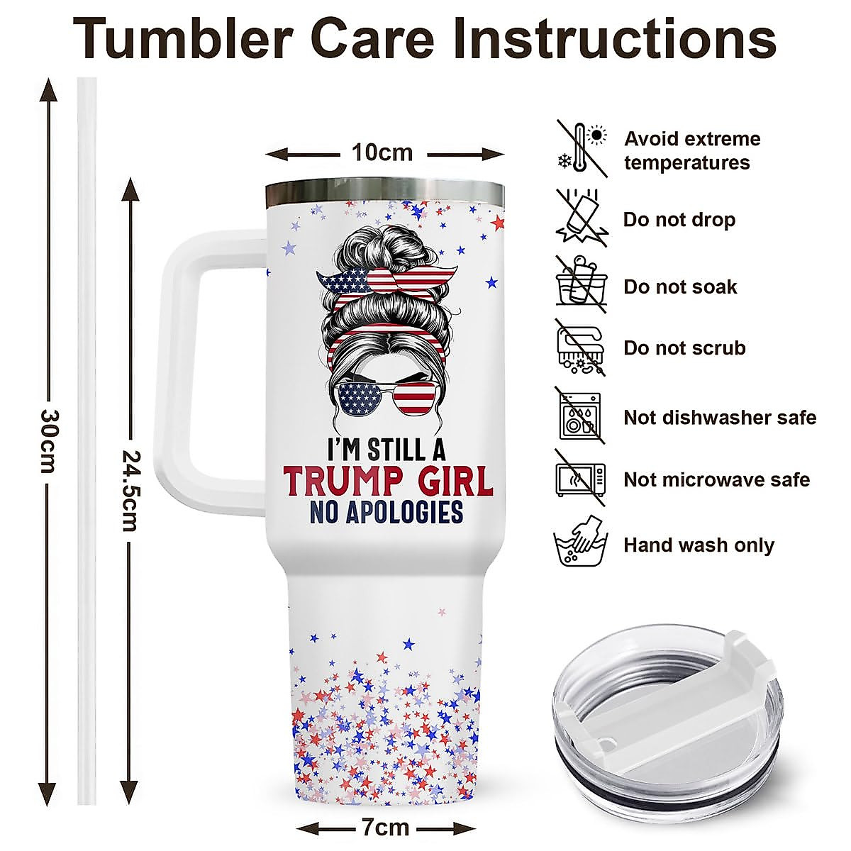 GEPOSTORE American Girls Tumbler 40oz with Handle, Bandana US Girl Tumbler Cup, Patriots Gift for Girls, Birthday Gifts for Teen Girls