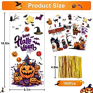 BBPOOL Halloween Treat Bags, 160pcs Halloween Cellophane Bags with Twist Ties Clear Plastic Trick or Treating Bags Halloween Goodie bags for Candy Cookies Snacks Gift Wrapping