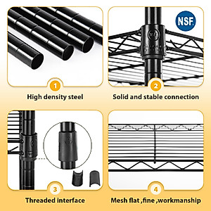 PayLessHere Shelves Shelf Wire Shelving Heavy Duty Storage 5 Tier Shelves with Adjustable Height Sturdy Steel Construction Certified by NSF Maximum 1250lbs Capacity Easy Assembly (Black, 24×14×60)