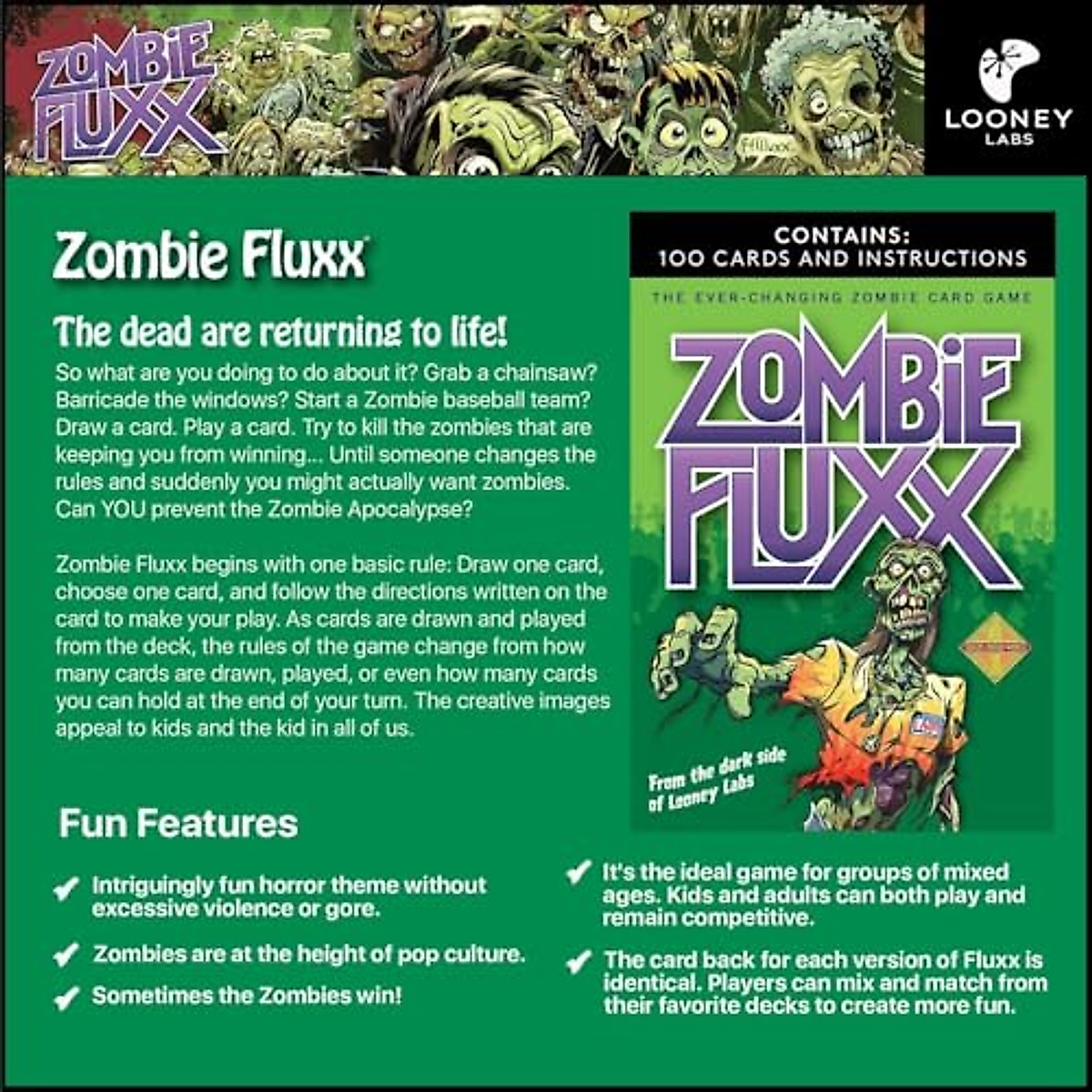 Looney Labs Zombie Fluxx Card Game - Ever-Changing Gameplay and Zombie Adventure