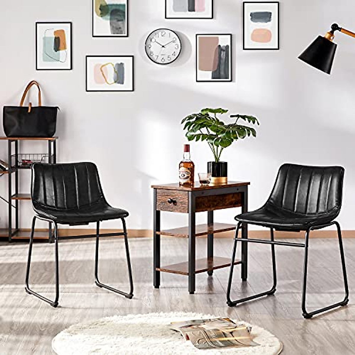 Yaheetech PU Leather Dining Chairs 18" Armless Chairs Indoor Upholstered Kitchen Dining Room Chairs with Metal Legs, Set of 2, Black