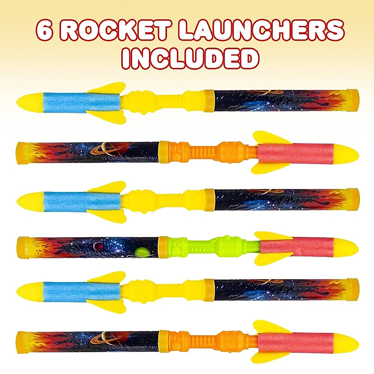 ArtCreativity Rocket Launcher Toys, Set of 6, Launchers with 1 Foam Rocket Each, Fun Flying Toys for Boys and Girls, Unique Outdoor Toys for Kids, Cool Birthday Party Favors for Children, 19 Inches