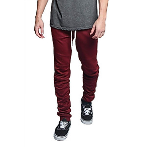 Men's Scrunched Bungee Calf Solid Color Sectional Knee Drawstring Premium Track Pants TR547 - Burgundy - 4X-Large - GG8E