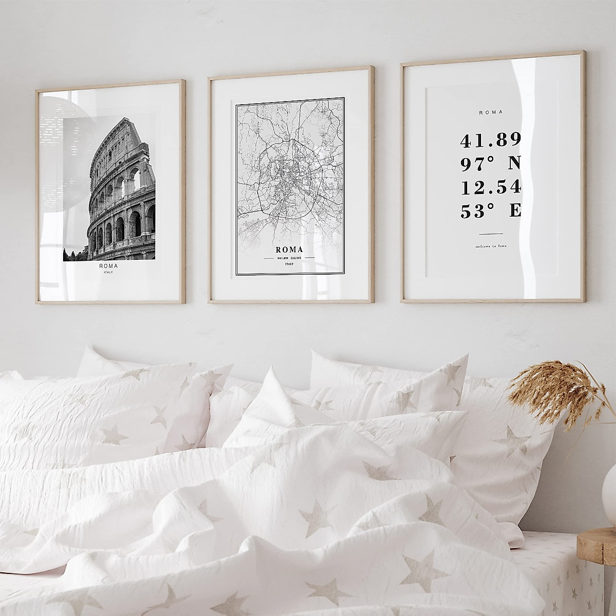 Dear Mapper Roma Italy View Abstract Road Modern Map Art Minimalist Painting Black and White Canvas Line Art Print Poster Art Print Poster Home Decor (Set of 3 Unframed) (12x16inch)