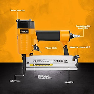Hoteche 2-in-1 Pneumatic Brad Nailer 18Ga 3/8-Inch to 2-Inch Staple Gun Kit Framing Palm Nail Gun for Wood Working and Roofing Pin Nailer with Carrying Box