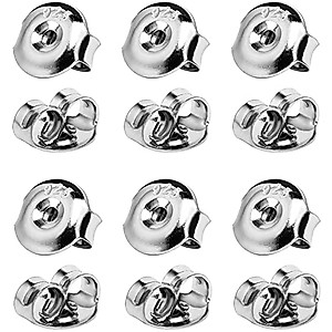 12PCS Real 925 Silver Earring Backs Replacements, 18K White Gold Plated Hypoallergenic Earring Backs for Studs, Secure Ear Locking for Stud Earrings Ear Nut for Posts, 6mm