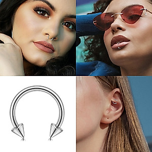 NICEIGHT 32Pcs 14G 16G 18G Surgical Steel Septum Nose Rings for Women Men Horseshoe Earrings Cartilage Helix Tragus Eyebrow Lip Daith Hoop Smily Piercing Jewelry 18G S