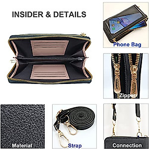 PORT&LOTUS Small Crossbody Bags for Women RFID Blocking Touch Screen Phone Bag Handbags for Women Cell Phone Purse Wallet Ladies Small Women's Clutch PU Leather Shoulder Bags Card Holder Black 2