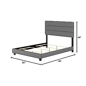 Boyd Sleep Ravenna Gray Linen Queen Size Fully Upholstered Platform Bed Frame with Adjustable Headboard - Easy Assembly, Noise Free, Modern Design, Durable & Sturdy Mattress Support
