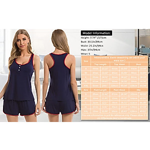 Vlazom Women's Pajama Short Set Soft Cami 2 Pieces Pj's Sets Tank Top and Shorts Sleepwear Set with Pockets, Style A-Navy,XL