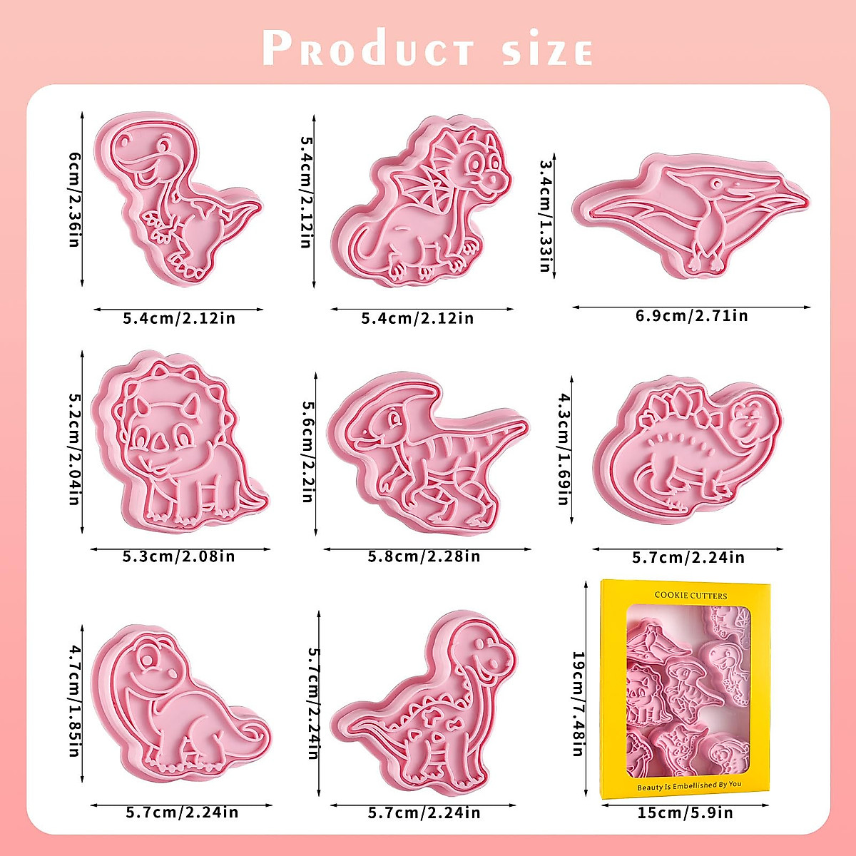 Dinosaur Cookie Cutters Set, 8 Pcs Plastic Dino Cookie Cutters - 3D Cartoon Cookie Candy Food Fondant Pie Cutters Stampers Molds for DIY Biscuit Cheese Baking