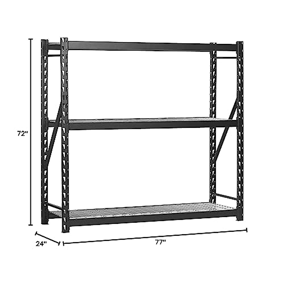 Sandusky Lee Muscle Rack ERZ772472WL3 Black Heavy Duty Steel Welded Storage Rack, 3 Shelves, 1,000 lb. Capacity per Shelf, 72" Height x 77" Width x 24" Depth, Pack of 1