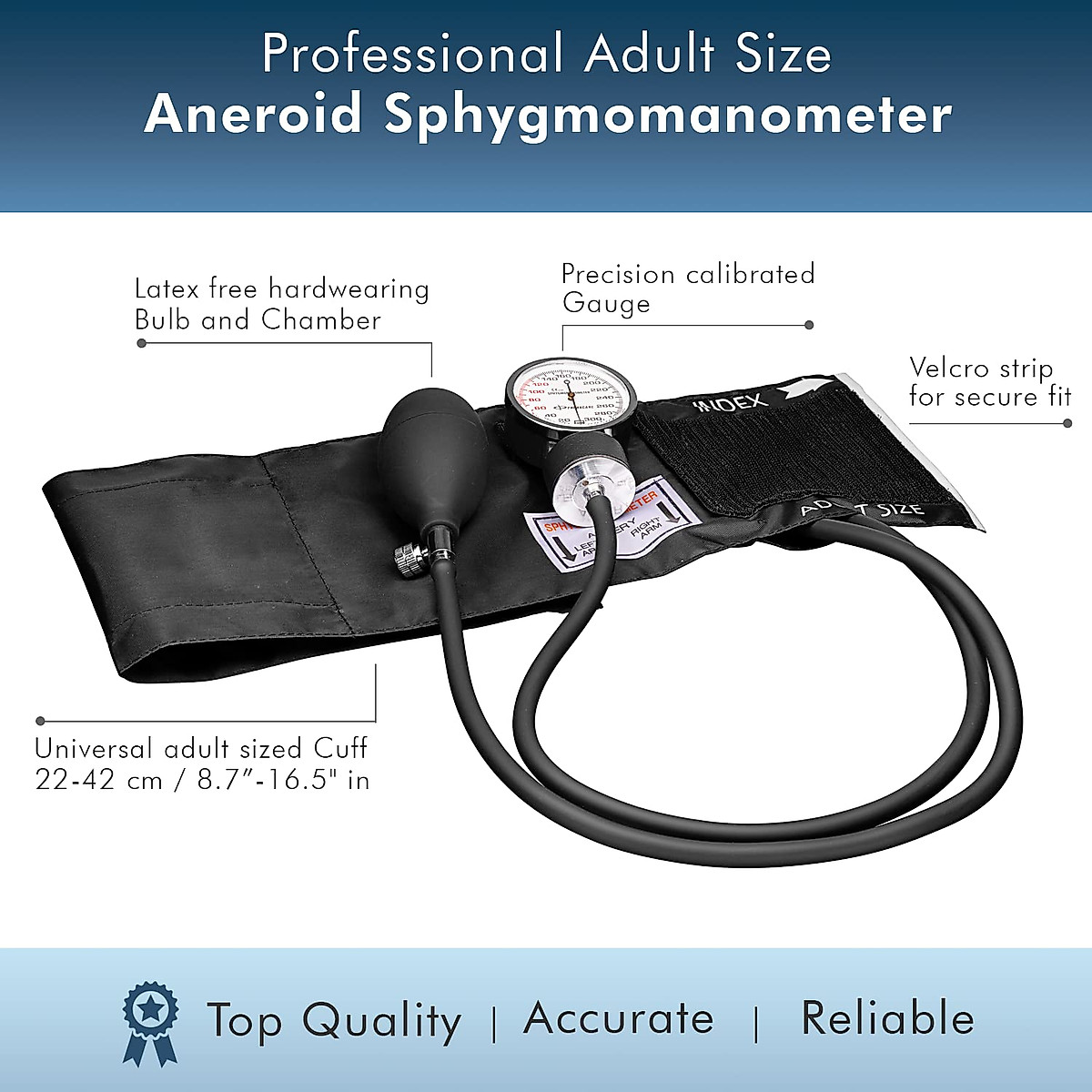 NOVAMEDIC Professional Black Adult Size Blood Pressure Machine, 8.7”-16.5", Aneroid Sphygmomanometer Medical Supplies, Manual Emergency BP Monitor for High Blood Pressure with Carrying Case