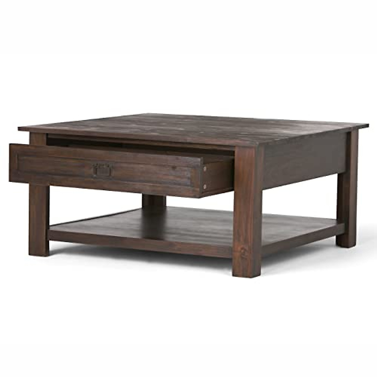SIMPLIHOME Monroe SOLID ACACIA WOOD 38 inch Wide Square Rustic Coffee Table in Distressed Charcoal Brown, for the Living Room and Family Room