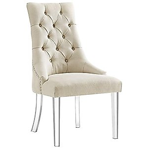 Posh Living Colton Linen Fabric Dining Side Chair with Acrylic Legs - Cream/White (Set of 2)