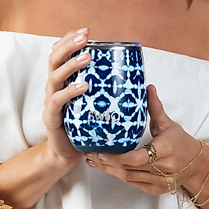 Swig Life 14oz Insulated Wine Tumbler with Lid | Discontinued Prints | Dishwasher Safe, Holds 2 Glasses, Stainless Steel Outdoor Wine Glass (Swirled Peace)