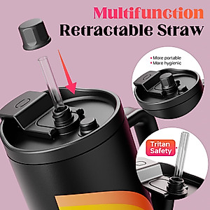 FOHGEE 40oz Tumbler with Handle and Straw Lid【Magnetic lid + Removable built-in straw】100% Leak-proof Travel Coffee Mug, Stainless Steel Insulated Cup, Keeps Cold for 24Hrs (ChillWave Black Velvet)