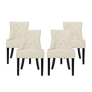 Christopher Knight Home Gwendolyn Contemporary Tufted Fabric Dining Chairs (Set of 4), Beige, Espresso