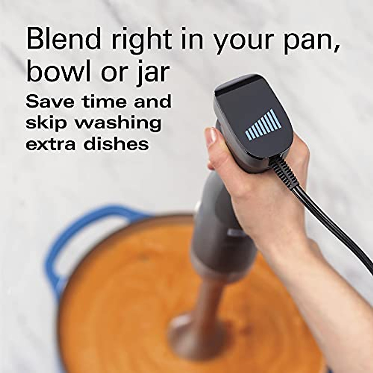 Hamilton Beach Professional Electric Immersion Hand Blender with Variable Speed + Whisk, 300 Watts, LED Screen, Stainless Steel (59750)