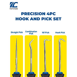 ROTATION Precision Hook and Pick Set for Automotive | 4-Piece Hand Tools
