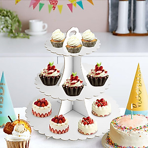 Soleebee 3-Tier Cupcake Stand, Cardboard Cupcake Tower, Dessert Cup Cake Stand Tower for Birthday Wedding Party Decoration, Cupcake Tier Stand 1 Set (White)