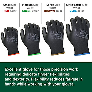 WOLF Polyurethane Palm Coated Nylon Shell Work Gloves, Construction, Mechanic, Warehouse, Yard Work, Gardening Medium (Pack of 12)