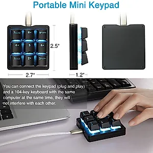 Koolertron Mechanical Numpad Macro Keyboard, 9-Key Numeric Keypad LED Backlit Gaming Keyboard, Fully Programmable Number Pad Keyboard, Computer High Ground Mechanical Macro Number Keypad