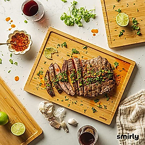 SMIRLY Wooden Cutting Boards for Kitchen - Bamboo Cutting Board Set, Chopping Board Set - Wood Cutting Board Set with Holder - First Apartment Kitchen Essentials, New Home Kitchen Accessories