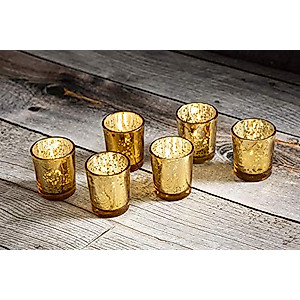 Mercury Glass Votive Candle Holders - Bulk Set of 36, Gold Candle Holders for Tables at Weddings, Parties, Special Occasions with Weighted Base ,Vintage Glow