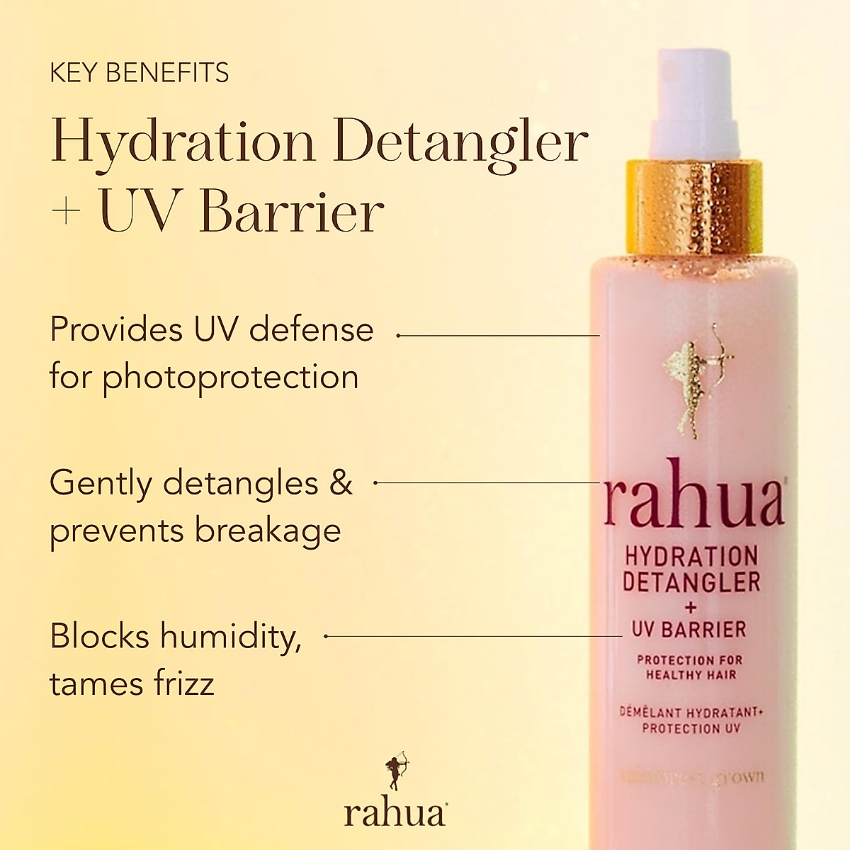 Rahua Hydration Detangler Spray + UV Barrier, 6.5 Fl Oz, Detangling Leave in Hair Care Softens Hair, Smooths Frizz, Supports Breakage & Damage, Conditioning for Brushable Shiny Hair, All Hair Types