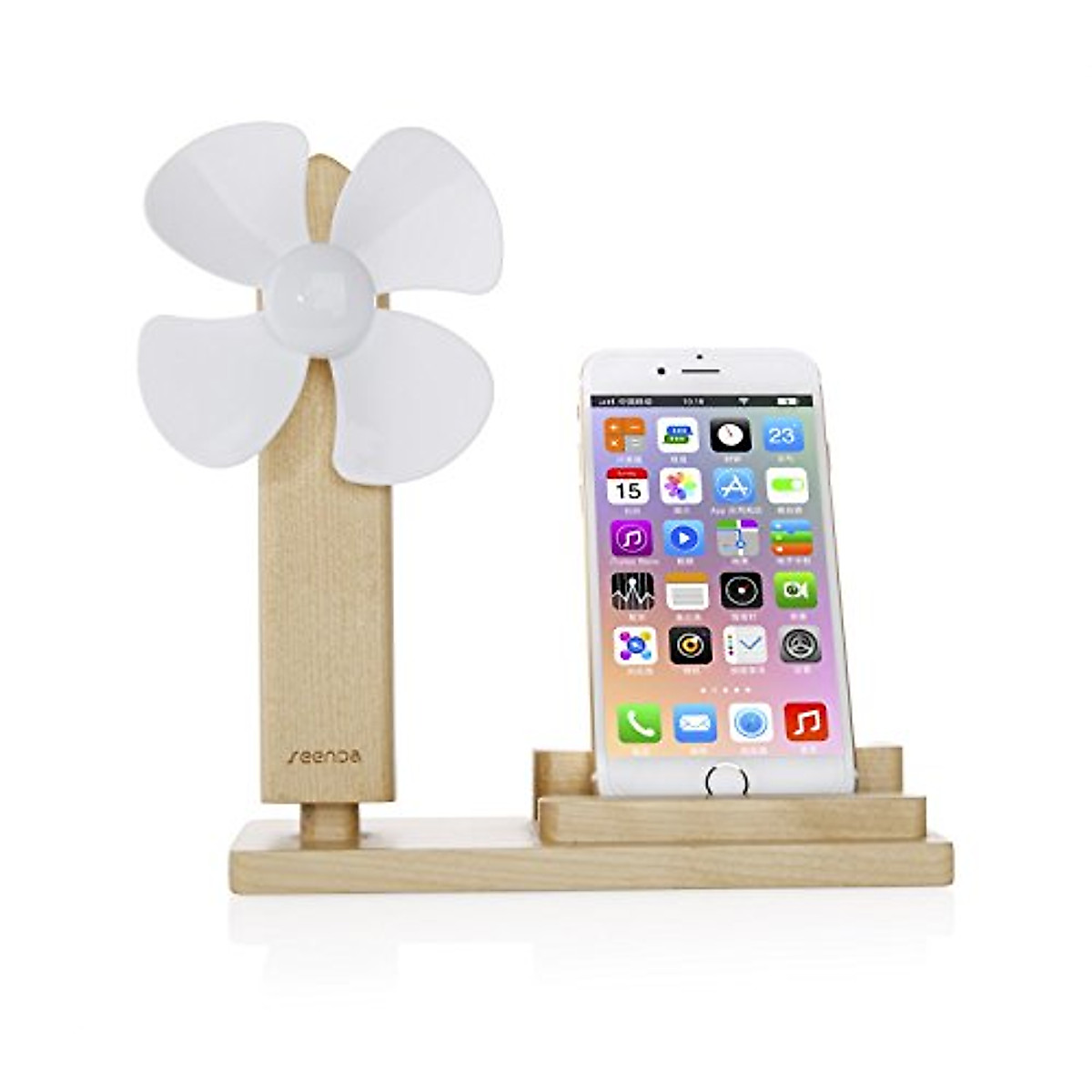 Morjava Z-10 Desktop Wooden Phone Stand Detachable Adjustable Portable Mini USB Fan 2 in 1 Creative Solid Wood Phone Stand for iPad iPhone -Light