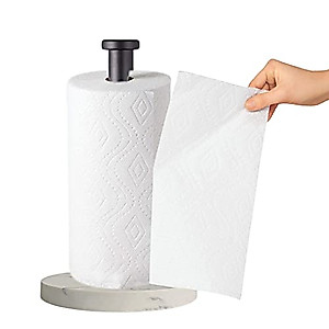 Paper Towel Holder Countertop, Standing Paper Towel Roll Holder for Kitchen Bathroom, with Weighted Marble Base for One-Handed Operation (Black), Black Paper Towel Holder, Marble Paper Towel Holder.…