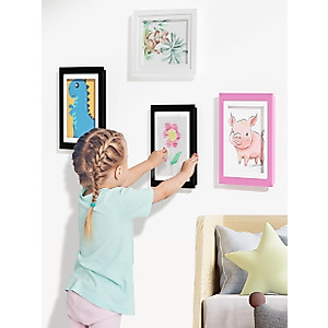 Orionstar Kids Art Frames, Artwork Picture Frames Changeable, Front Opening Picture Display Frames Holds 11.8X8.5inch 100 A4 Pcs, Artwork Display Storage Frames for Children, Home (Black 2 Pack)