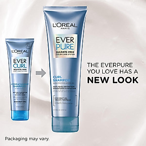 L'Oreal Paris Sulfate Free Shampoo for Curly Hair, Lightweight, Anti-Frizz Hair Care with Coconut Oil, EverPure, 8.5 Fl Oz (Packaging May Vary)