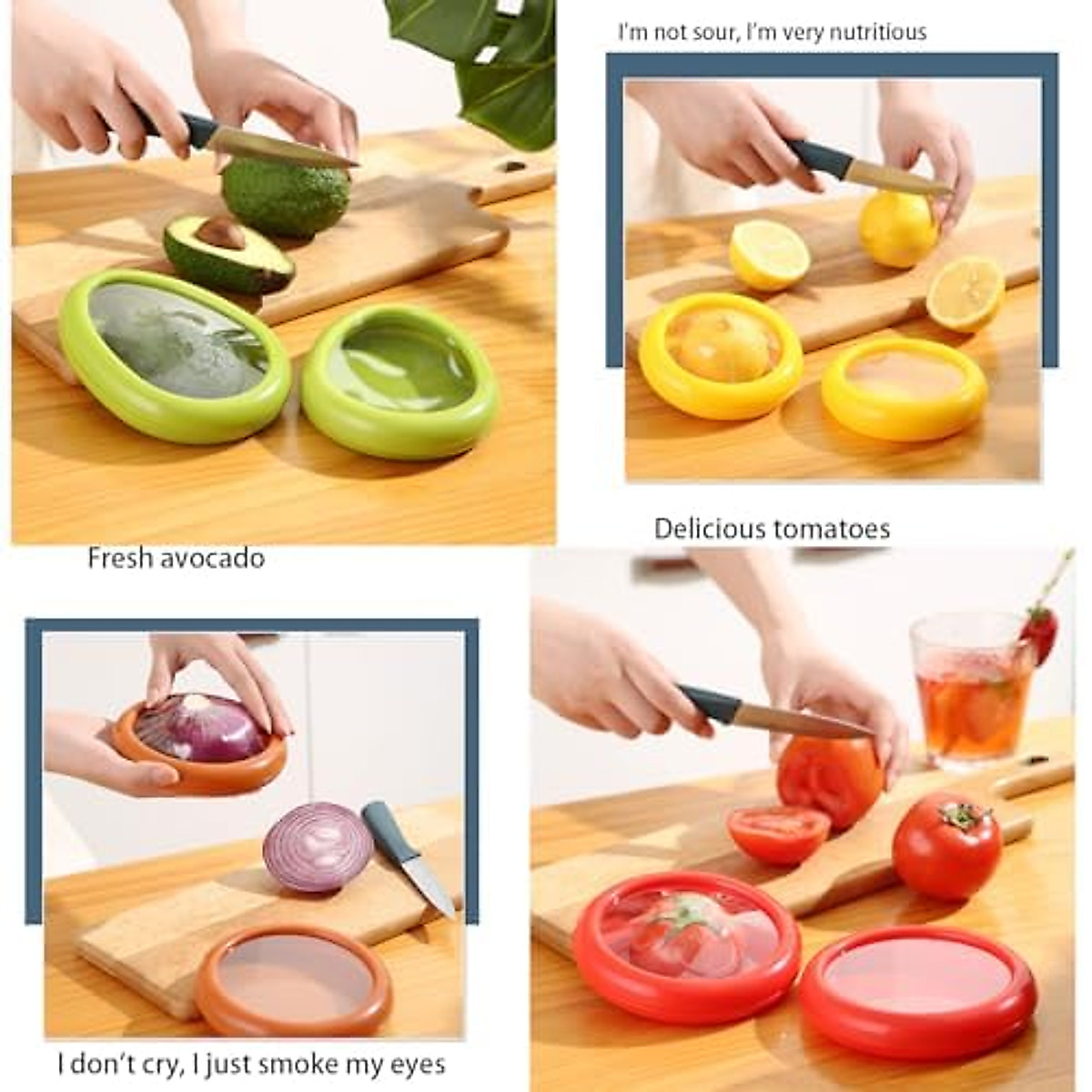 4Pack Silicone Fruit Storage Box, Refrigerator Onion Storage, Avocado Saver Holder, Fruit Storage Containers for Fridge Vegetables Lemons Anti-Oxidation Fruit Containers for Fridge to Keep Fresh