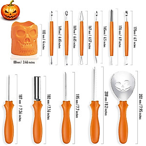 ILEBYGO Pumpkin Carving Kit,11 Pcs Stainless Steel Professional Halloween Pumpkin Carving Tools, Pumpkin Carving Set with a Skull Storage Carrying Bucket
