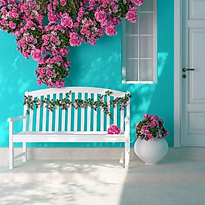 Whaline 54Pcs Rose Flower Garland Double Pink Fake Rose Vine Garland with Green Leaves 5.7ft Artificial Hanging Floral Garland Realistic Flowers String for Home Wedding Party Garden Craft Wall Decor