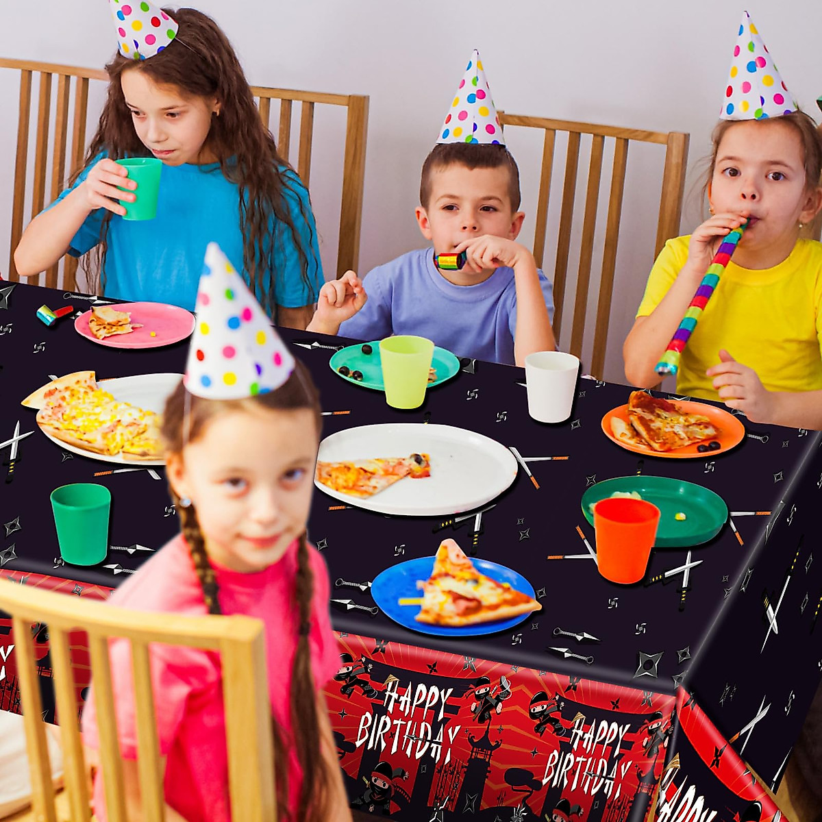 WovWeave 3 Pieces Ninja Birthday Party Table Covers Disposable Plastic Ninja Tablecloths Ninja Rectangular Table Cloths for Kids Anime Ninja Birthday Party Decorations, 54 x 108 Inch