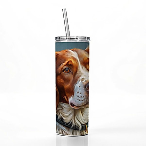 Brittany Spaniel Dog Illustration Skinny Tumbler 20oz with Straw Insulated Water Bottle Gift