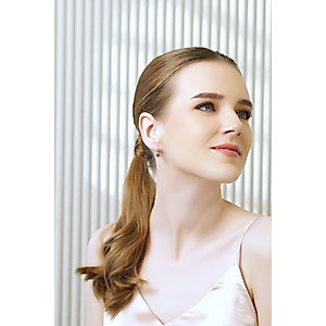 Purple Earrings for Women Sterling Silver Fashion 6mm Round Leverback Drop Amethyst Earring Tendy Summer