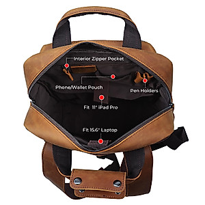 Full Grain Cowhide Leather Multi Pockets 16 Inch Laptop Backpack Travel Bag (Dark Brown(Updated Version))