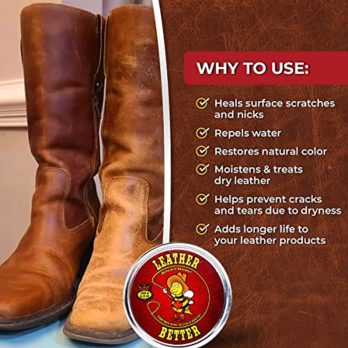 Leather Better Leather Conditioner for Furniture - Leather Cleaner and Restoration for Leather Couches, Boots and Shoes, Bags, Saddles and Tack, Jackets, and Car Seats/Leather Softener (10.4 oz)