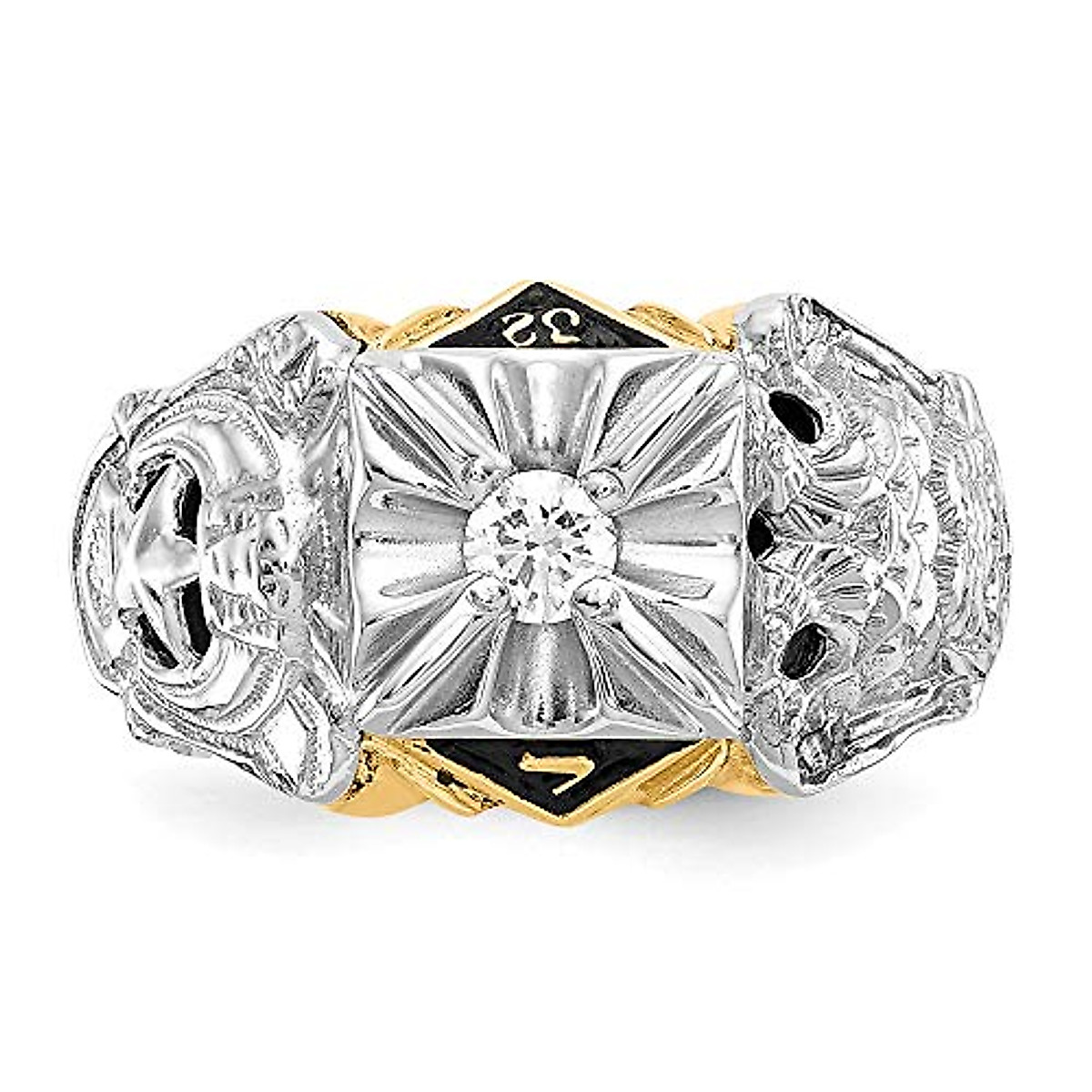Size 12.5 - Solid 14k Yellow Gold AA Diamond Men's Simulated Masonic Ring (14mm) (1/5ct.)