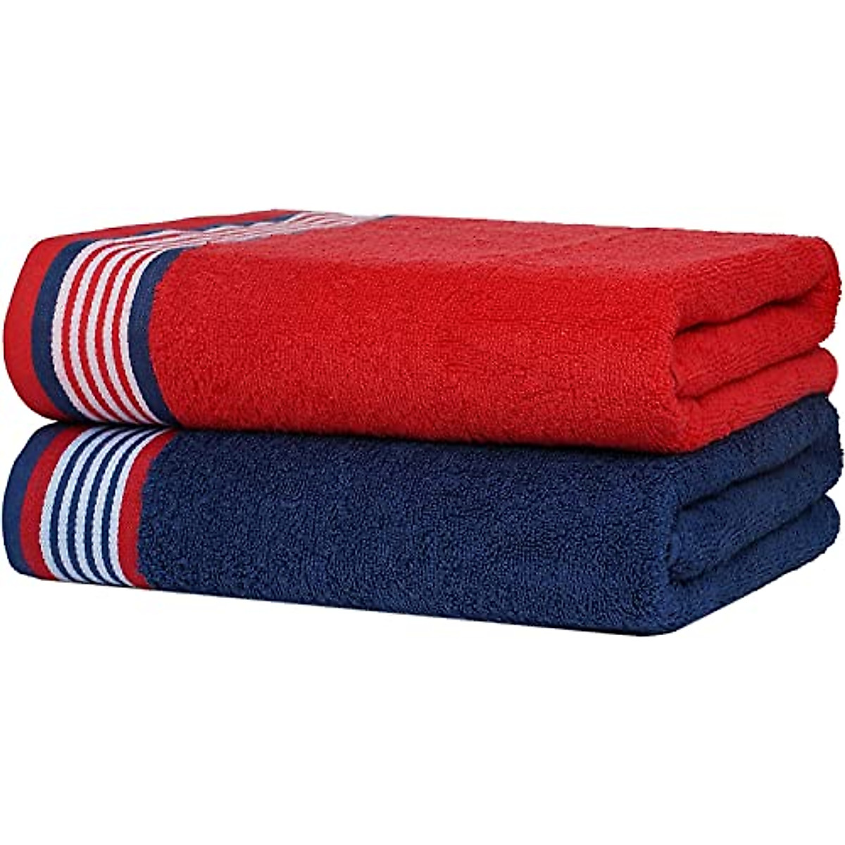 CASA COPENHAGEN Designed in Denmark 550 GSM 2 Large Bath Towels 2 Large Hand Towels 2 Washcloths, Super Soft Egyptian Cotton 6 Towels Set for Bathroom, Kitchen & Shower - American Blue & Red