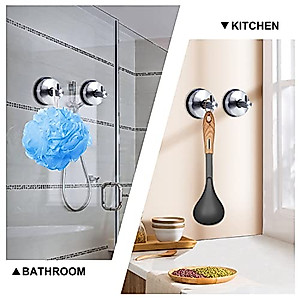 CTOHN Suction Cup Hooks for Shower, SUS 304 Stainless Steel Vacuum Towel Hooks Wall Mounted, Brushed Nickel Silver Shower Hooks for Bathrooms