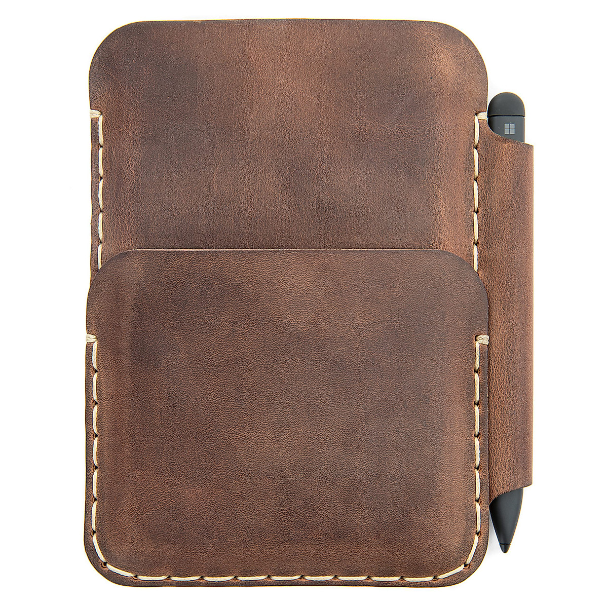 Leather case for Microsoft Surface Duo 2 / Duo. with Pen holder and card pocket (brown, for bare Surface Duo 2)